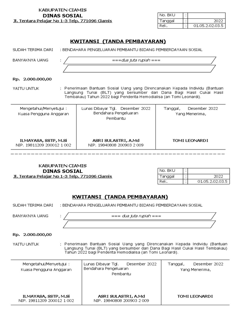 Kuitansi DBHCHT Contoh | PDF | Pengelolaan Keuangan & Uang