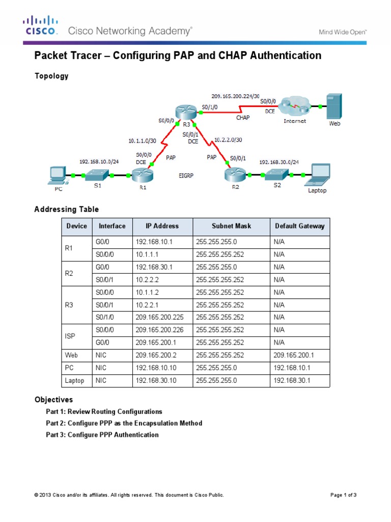 Lab 3.2a - Configuring PAP and CHAP Authentication - 2.3.2.6 | PDF ...
