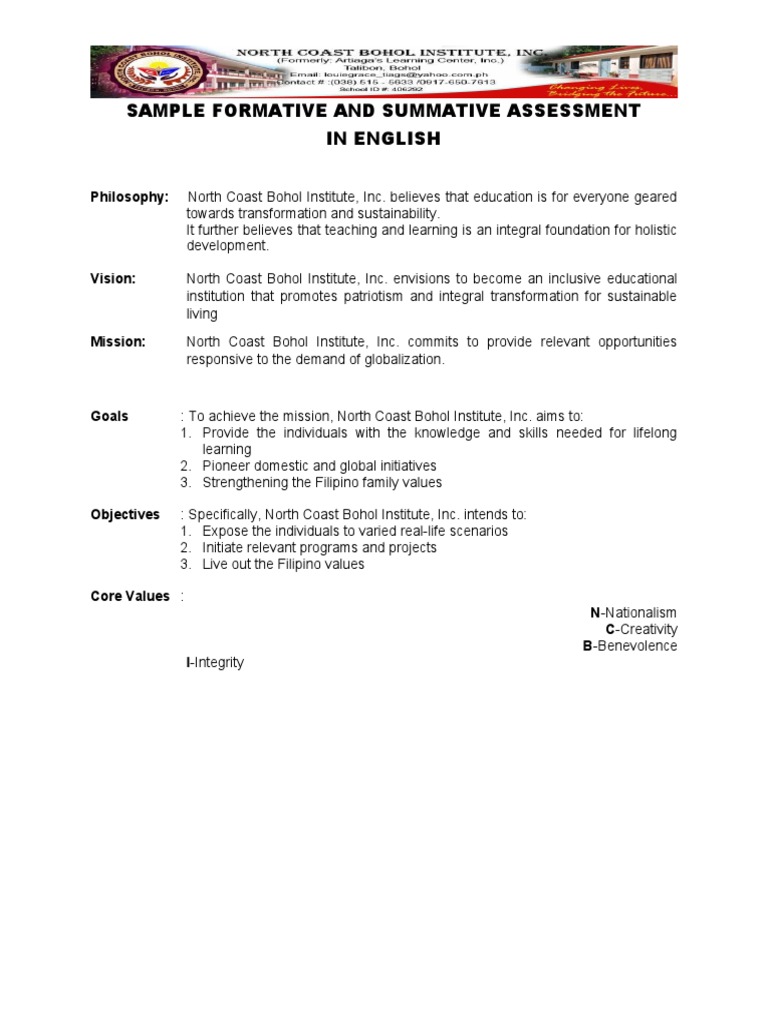 English - Sample Formative and Summative Assessment | PDF