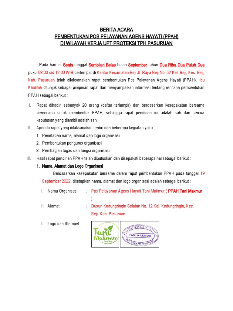 Berita Acara Pembentukan Ppah | PDF