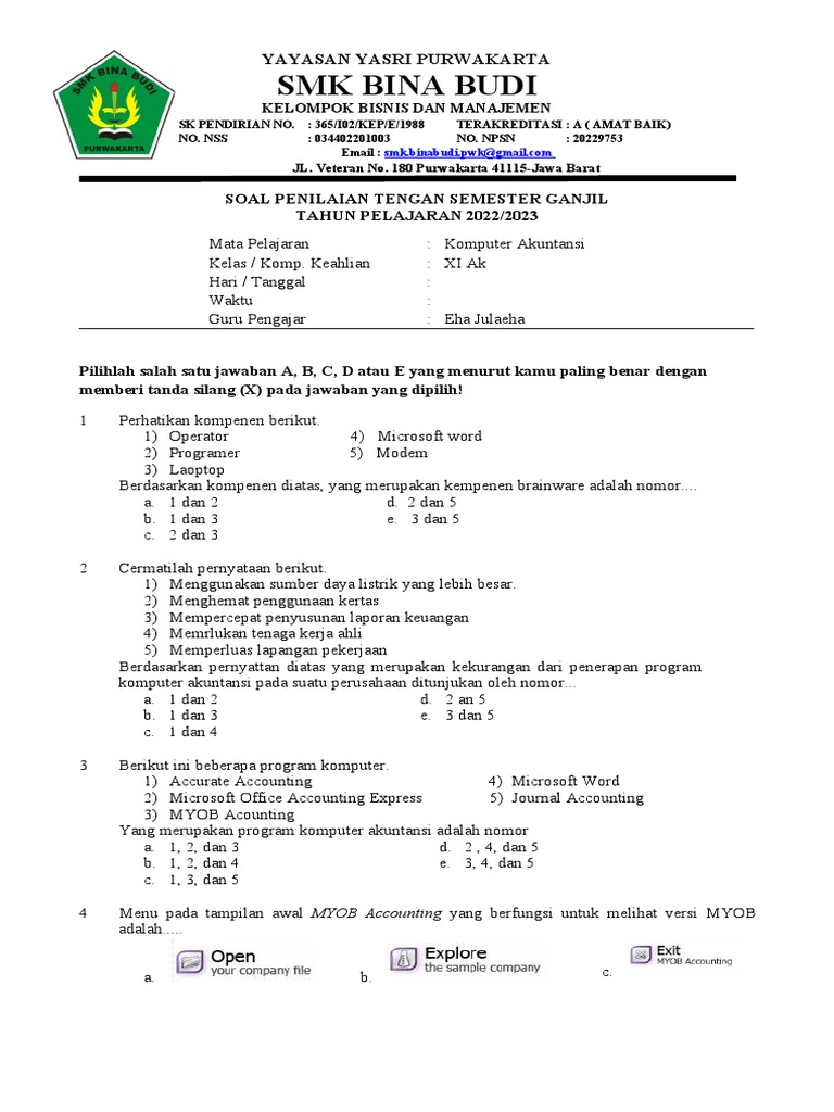 Soal PTS XI AK KOmputer Akuntansi | PDF
