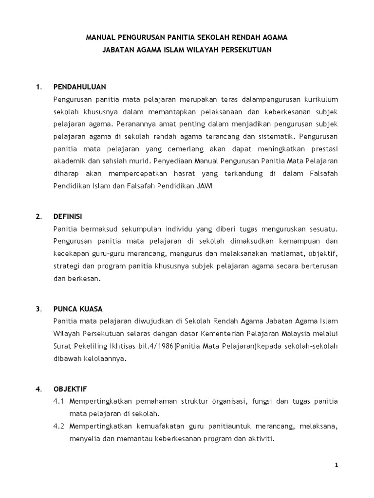 MANUAL PENGURUSAN PANITIA SEKOLAH RENDAH Ver.1.0 | PDF