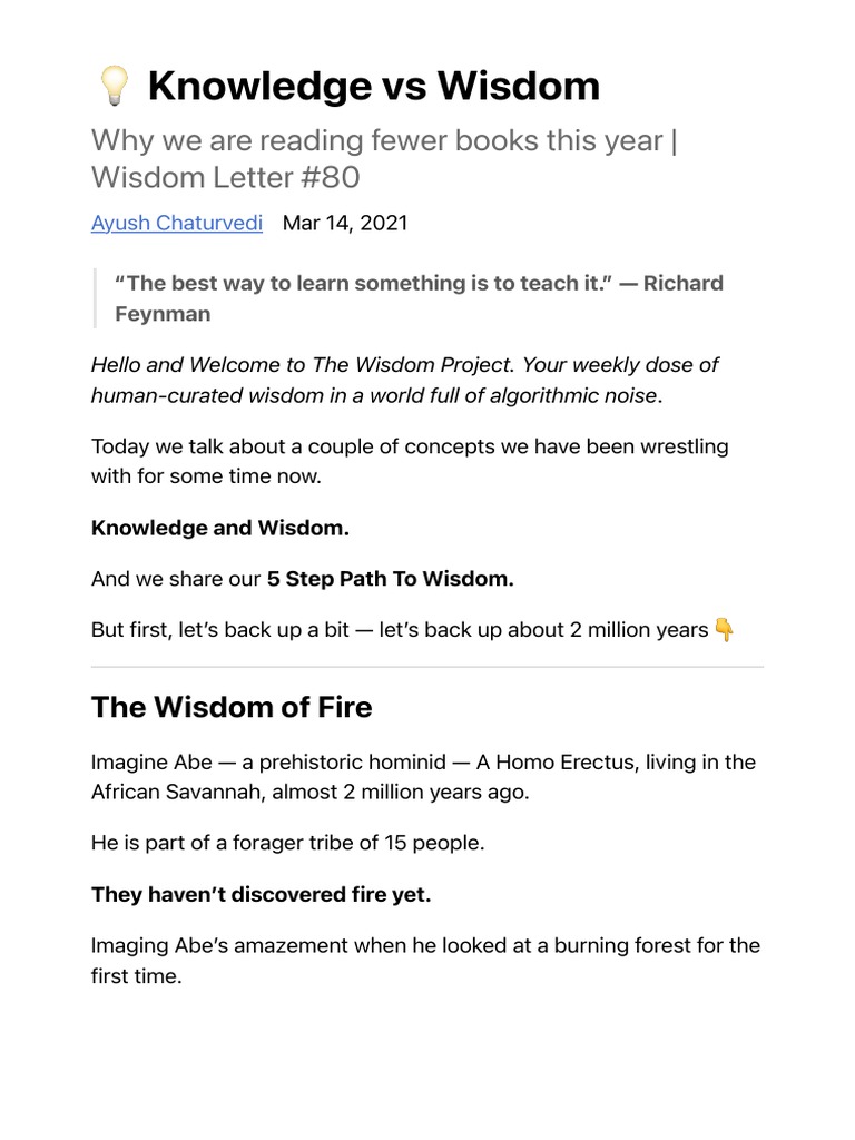 ? Knowledge Vs Wisdom - by Ayush Chaturvedi | PDF | Wisdom