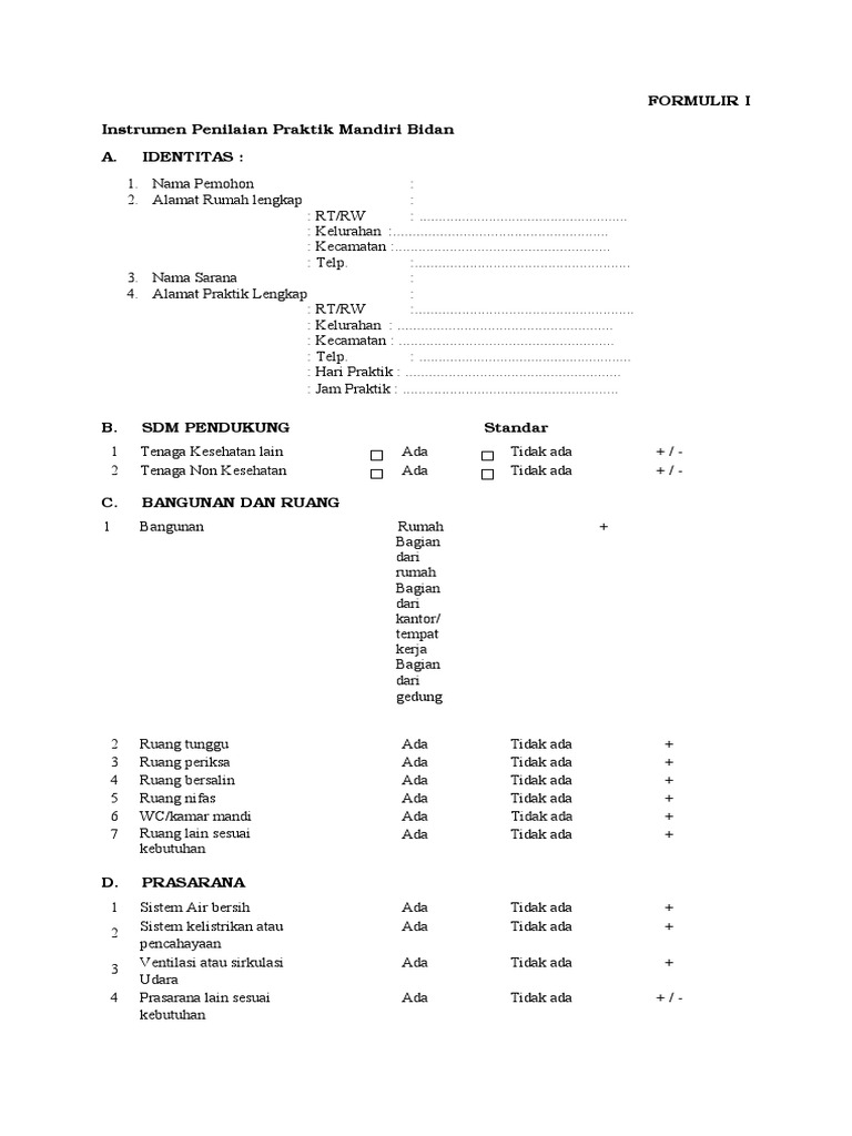 Instrumen Ceklist Visitasi Bidan Praktek Mandiri (BPM) | PDF