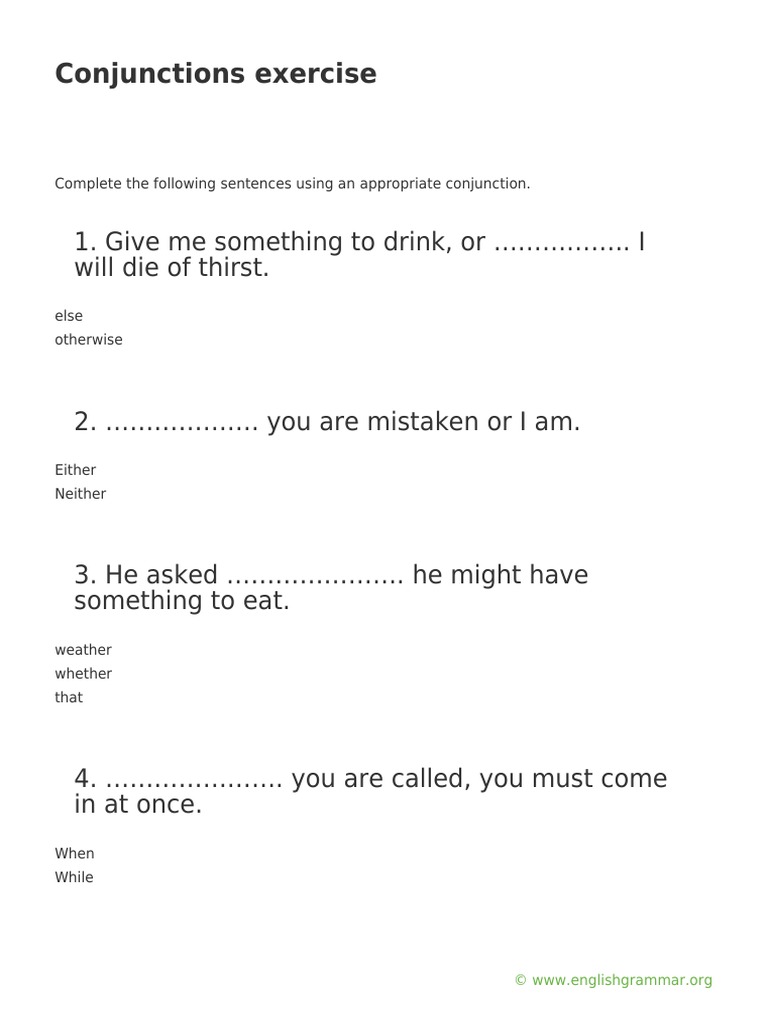 Conjunctions Exercise | PDF