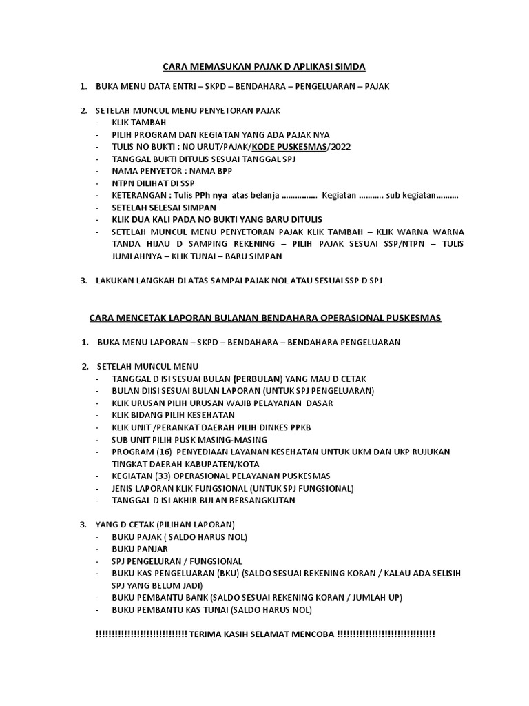 Cara Entri Pajak D Simda Dan Cetak Laporan Bok | PDF | Bisnis