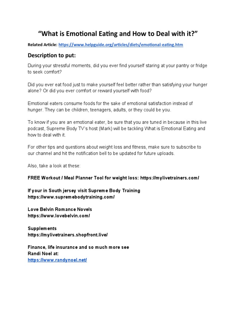 What Is Emotional Eating and How To Deal With It | PDF | Eating ...
