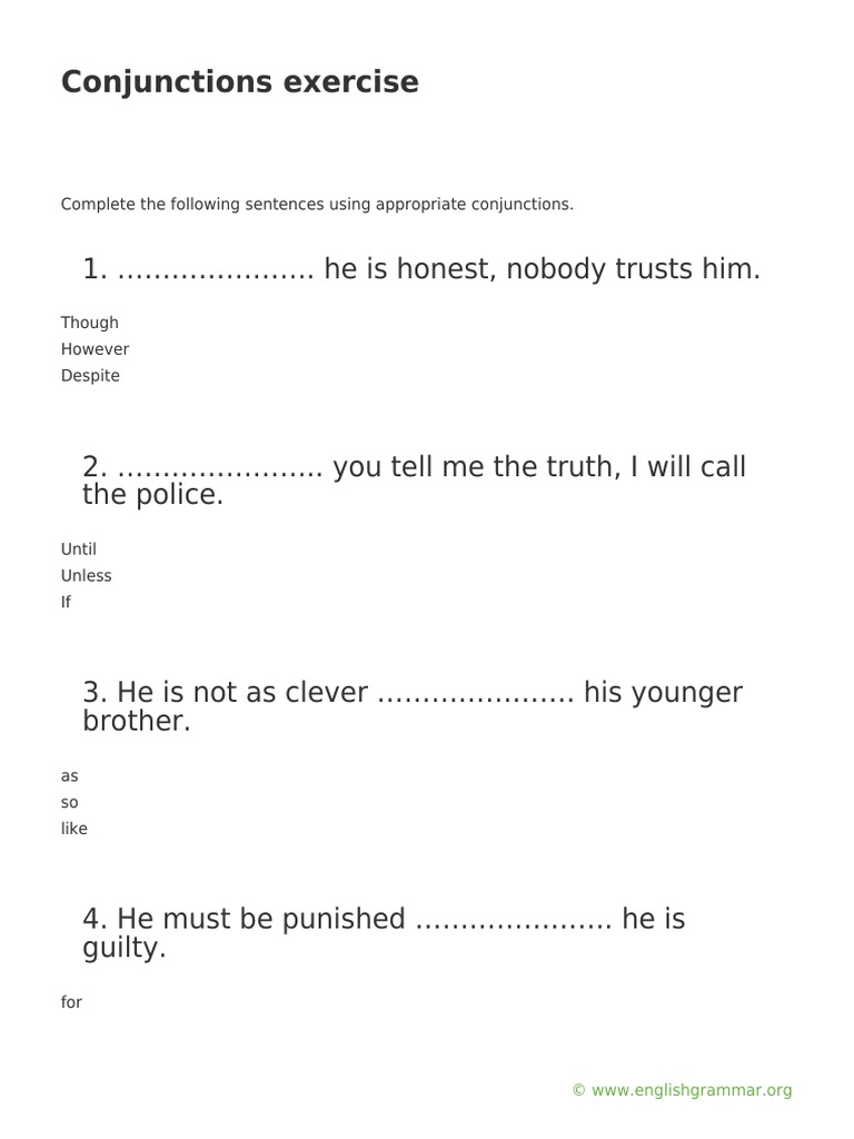 Conjunctions Exercise - 2 | PDF