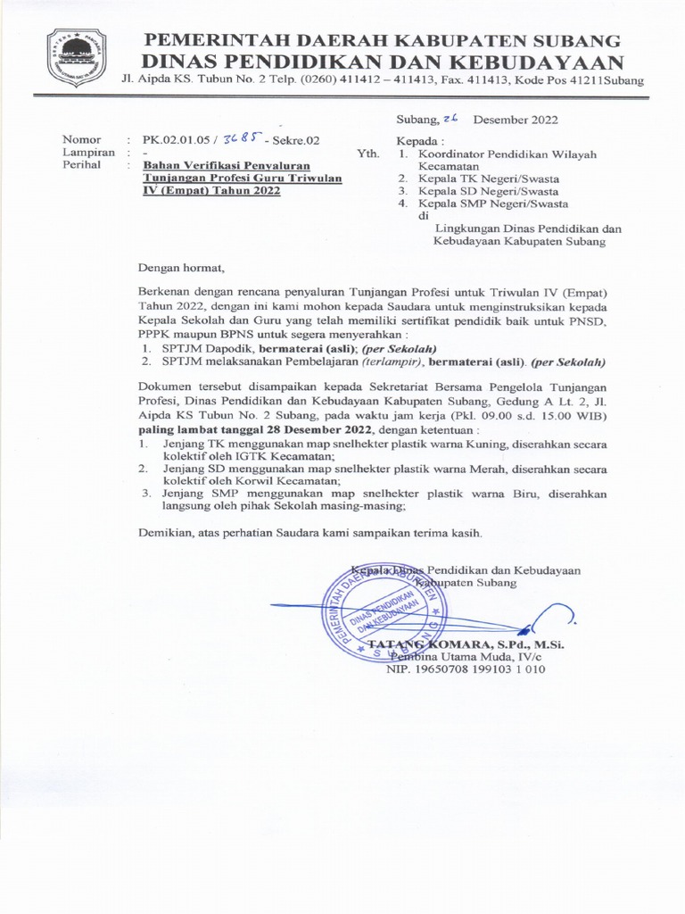 Surat Pemberkasan Triwulan Iv Pdf