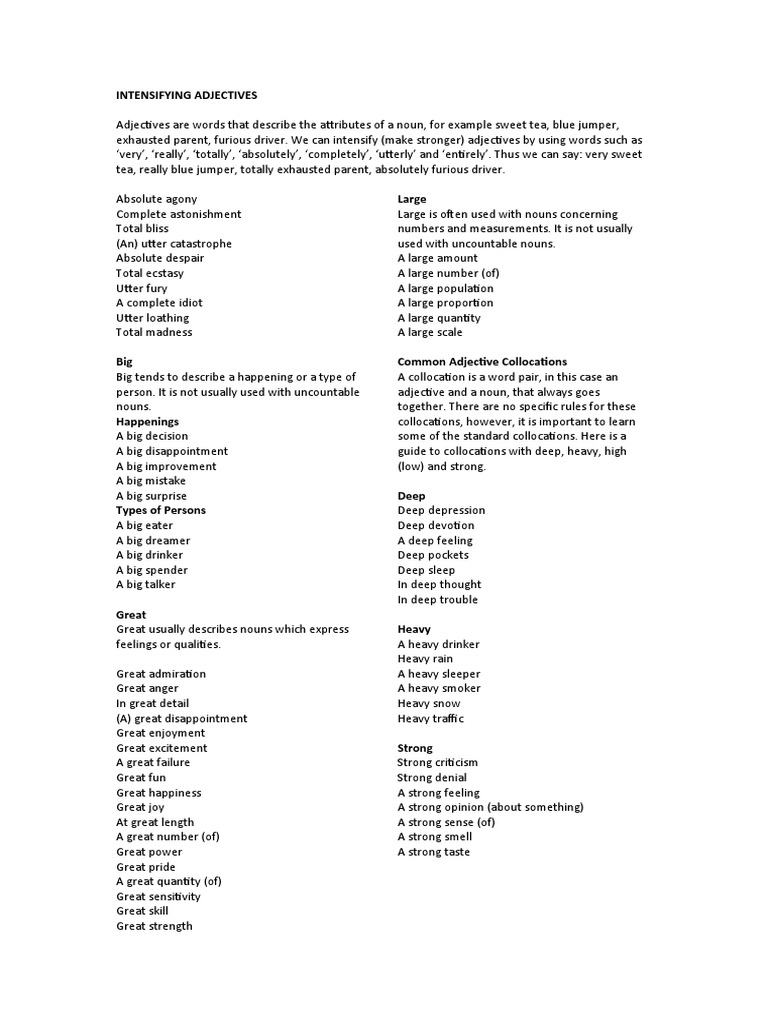 Intensifying Adjectives | PDF | Adjective | Noun