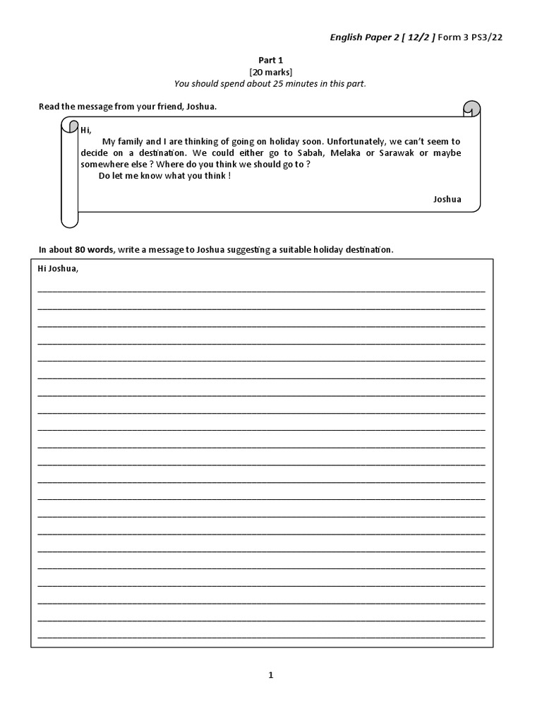 Paper 2 Writing F3 PAT | PDF