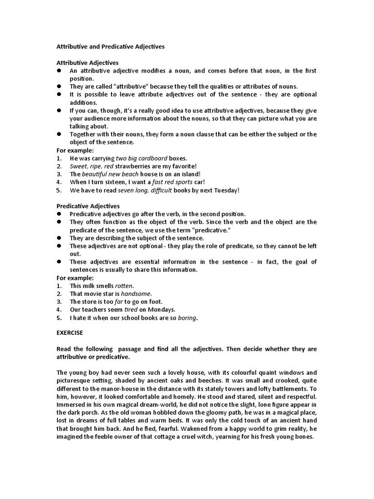 Attributive and Predicative Adjectives | PDF | Adjective | Verb