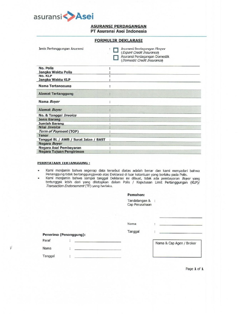 Form Deklarasi Dan Persyaratan Dokumen ASEI | PDF
