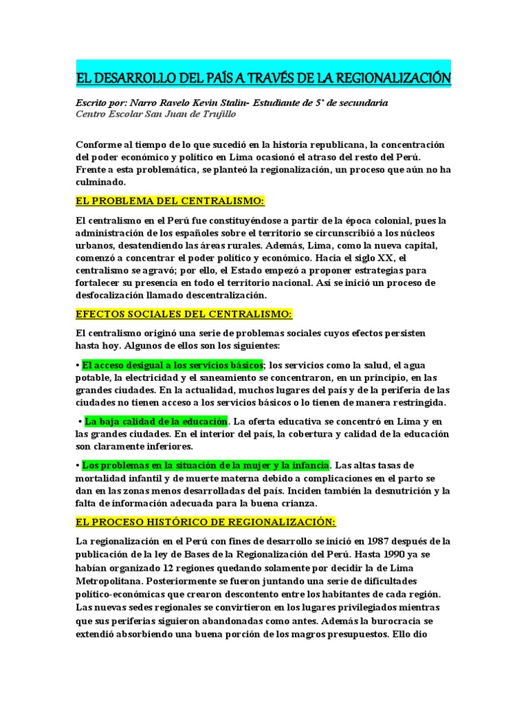 Proceso De Descentralización En El Perú Pdf Perú Lima