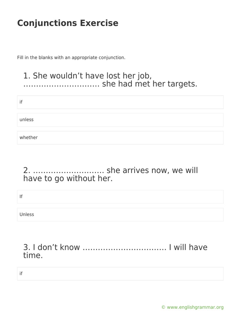 Conjunctions Exercise - 3 | PDF