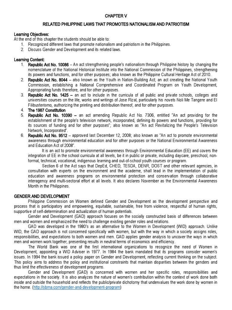 Chapter V Related Philippine Laws That Promotes Nationalism and ...