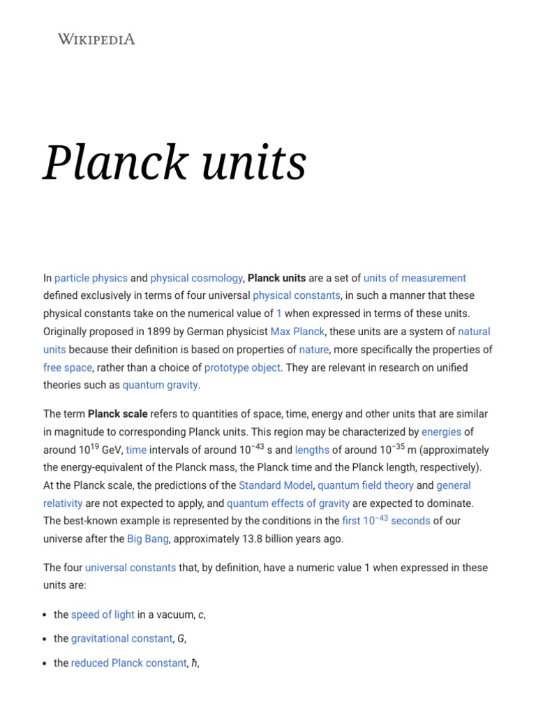 Planck Units - Wikipedia | PDF | Applied And Interdisciplinary Physics | Physical Sciences