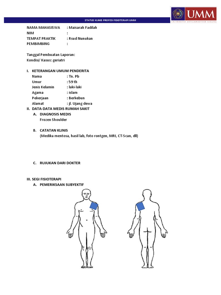 I. Keterangan Umum Penderita: Status Klinis Profesi Fisioterapi Umm | PDF