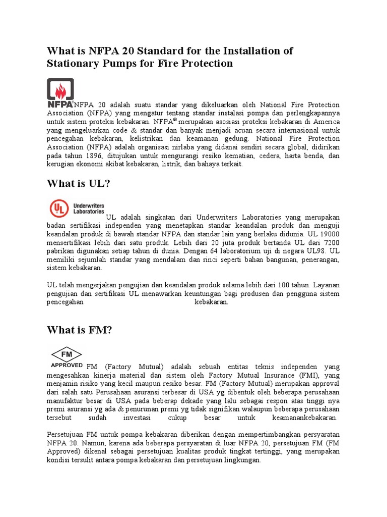 What Is NFPA 20 Standard For The Installation of Stationary Pumps For ...