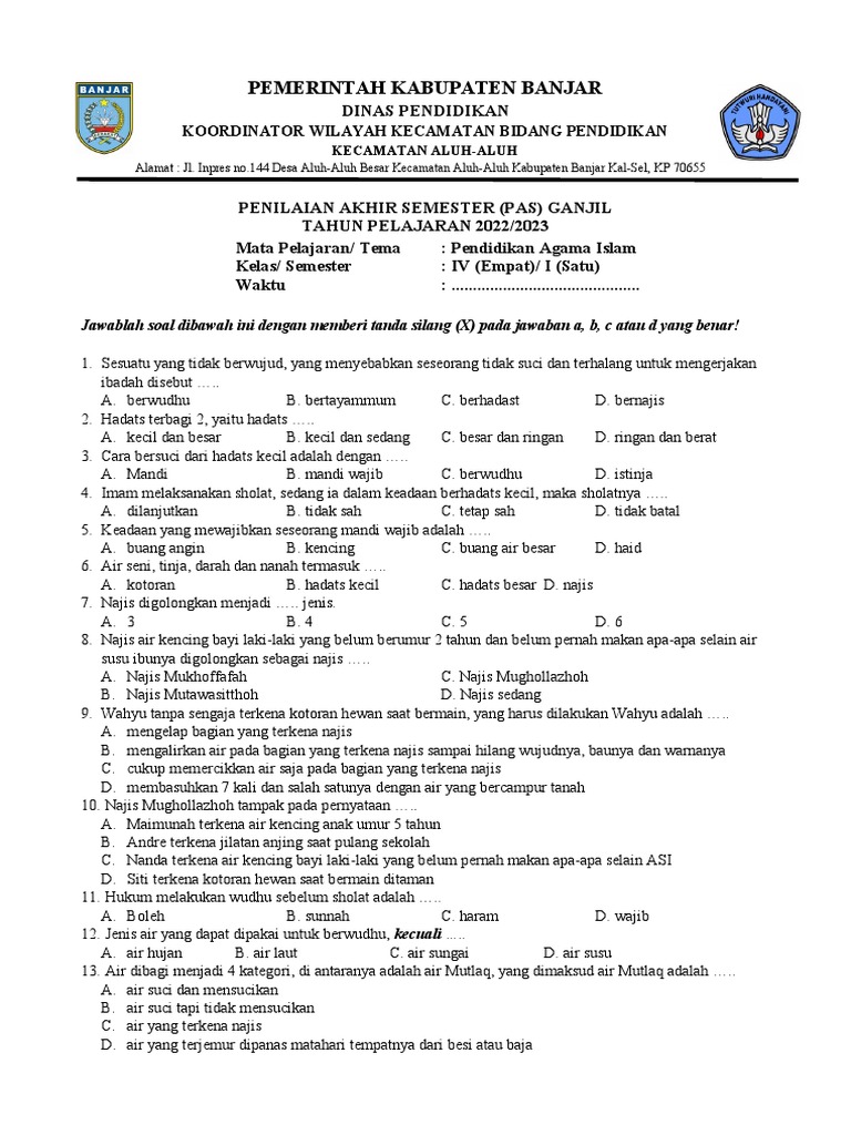 Soal PAS PAI Kelas 4 Semester 1 2022-2023 | PDF