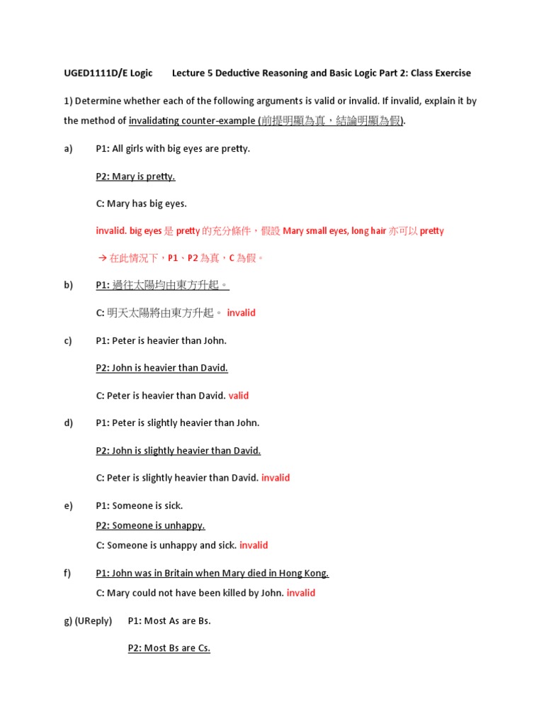 Lecture 5 Class Exercise | PDF | Argument | Deductive Reasoning