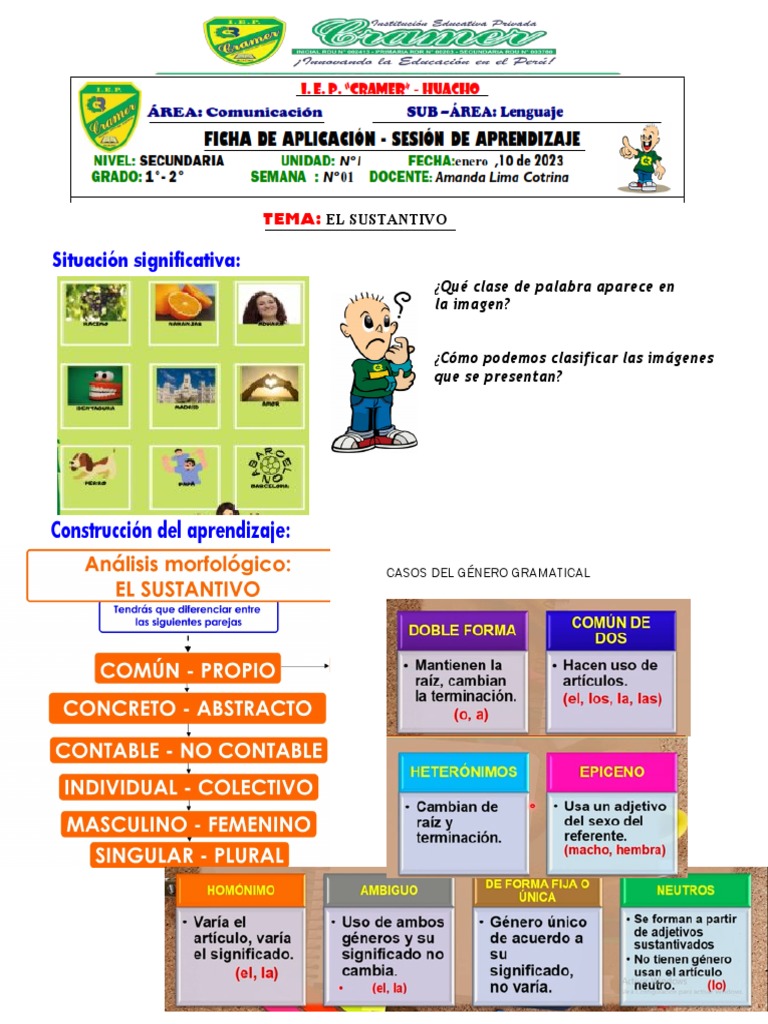 El Sustantivo 1°-2° Sec | PDF | Sustantivo | Género gramatical
