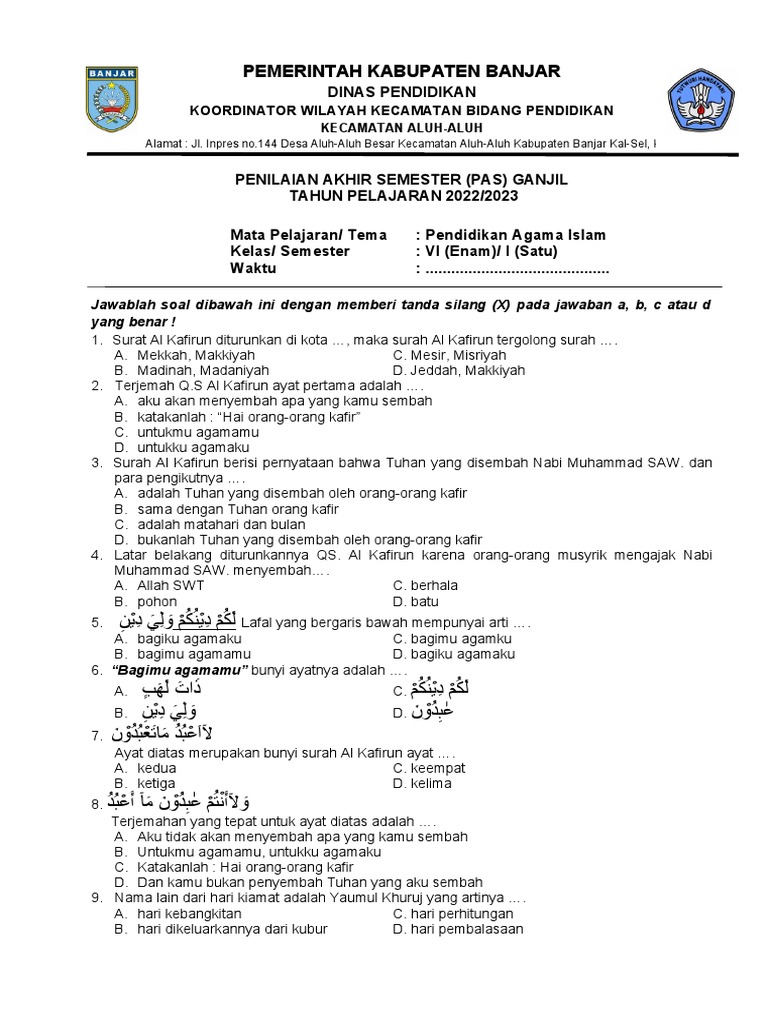 Soal PAS PAI Kelas VI Semester 1 2022-2023 | PDF
