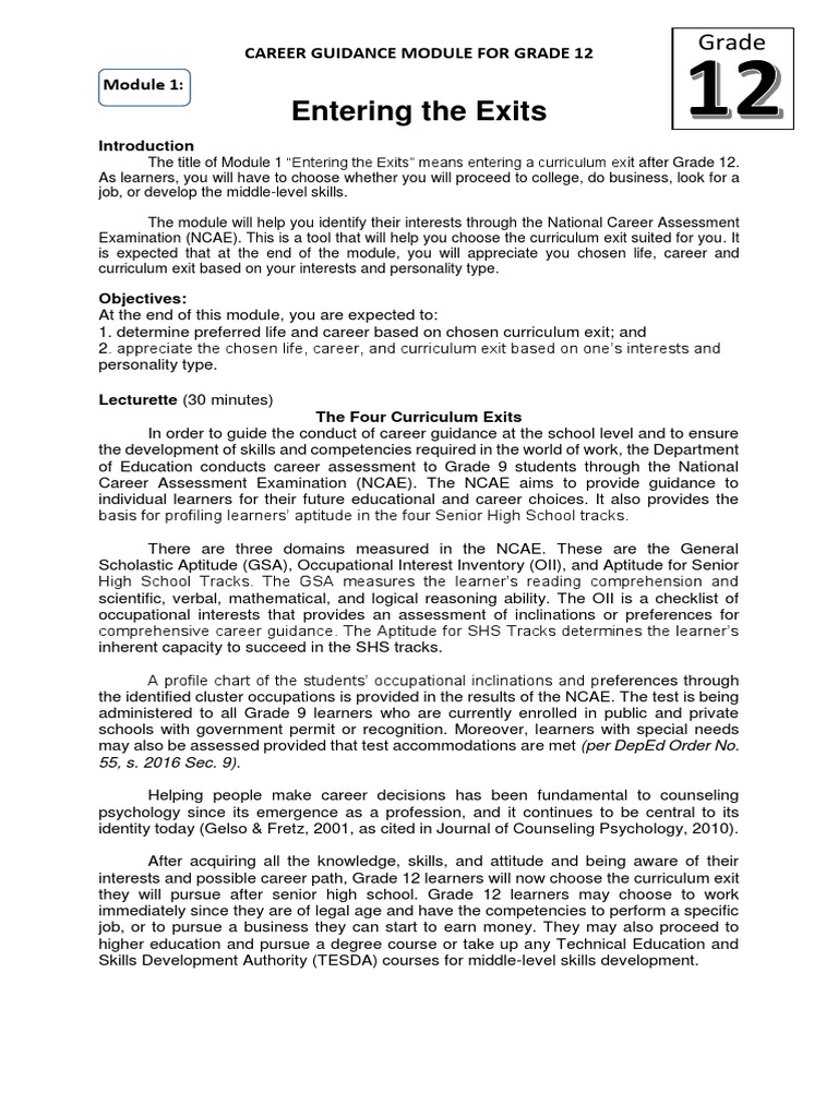 Week 5 7 Quarter 2 CAREER GUIDANCE MODULE FOR GRADE 12 | PDF | Outsourcing | Curriculum