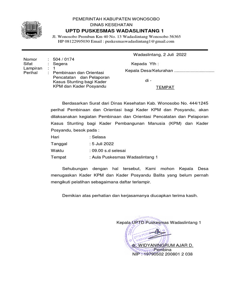 Surat Pertemuan Kader | PDF