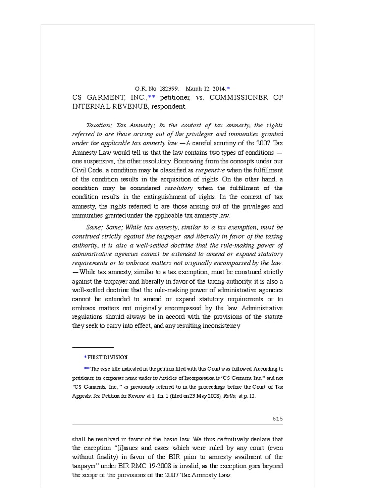 CS Garment vs. Commissioner of Internal Revenue | PDF | Payments | Jargon