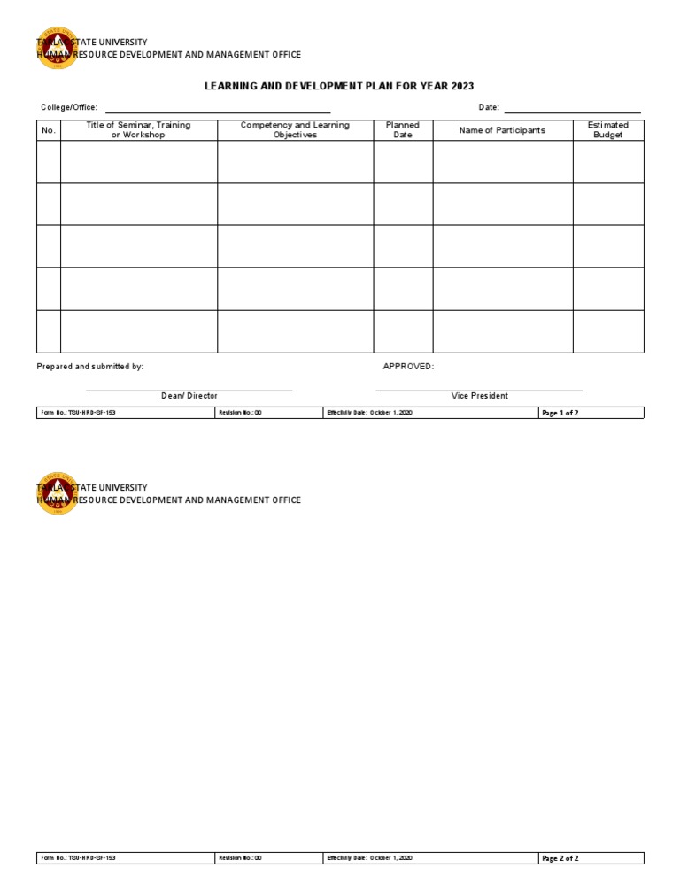 Tsu HRD SF 153 Learning and Development Plan Rev 00 2 | PDF