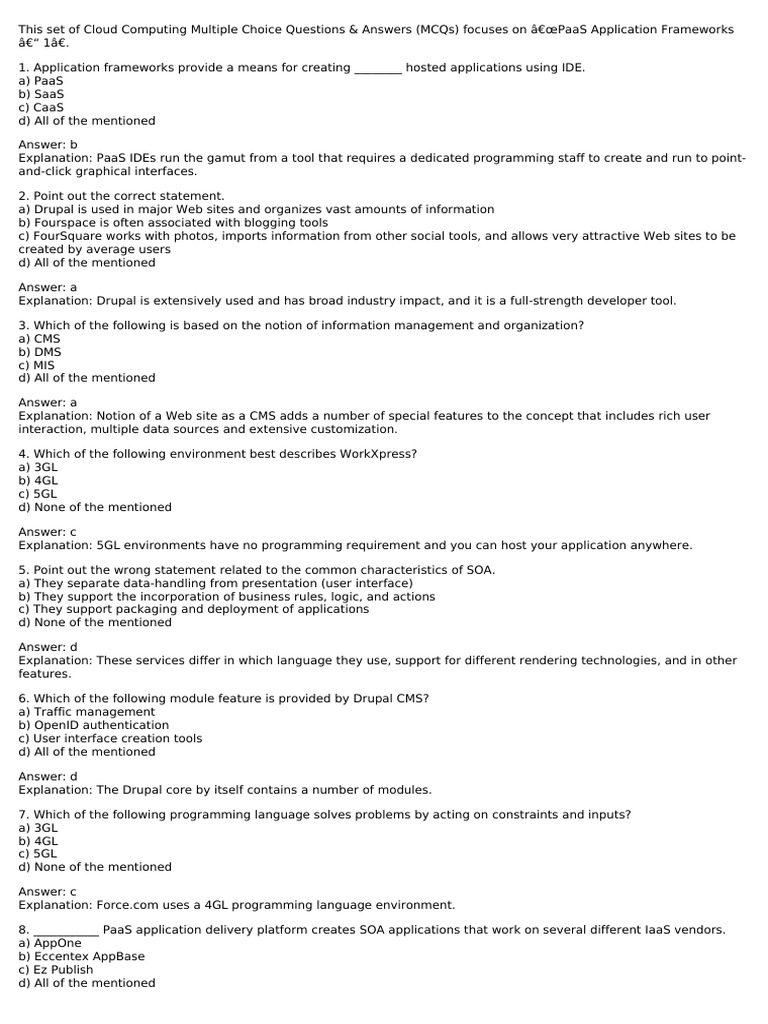 ECE100 Quiz4 | PDF | Platform As A Service | Software As A Service