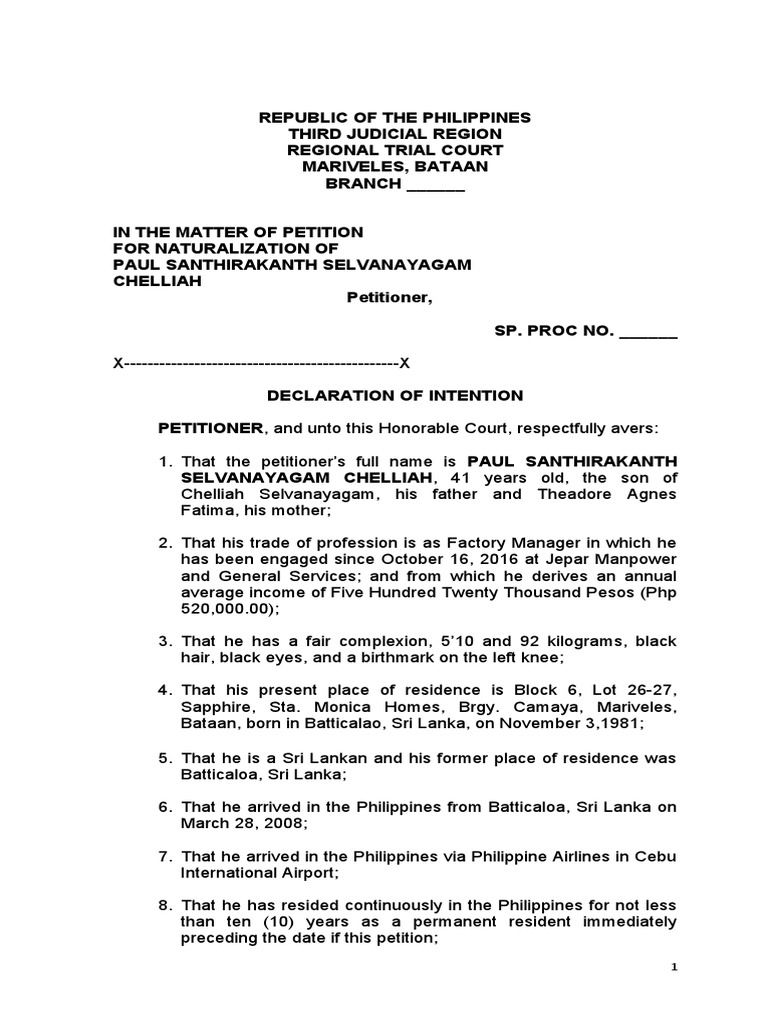 Petition for Naturalization of Paul Chelliah | PDF | Government | Justice