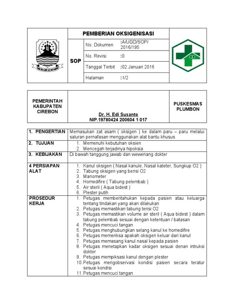 SOP Pemberian O2 | PDF
