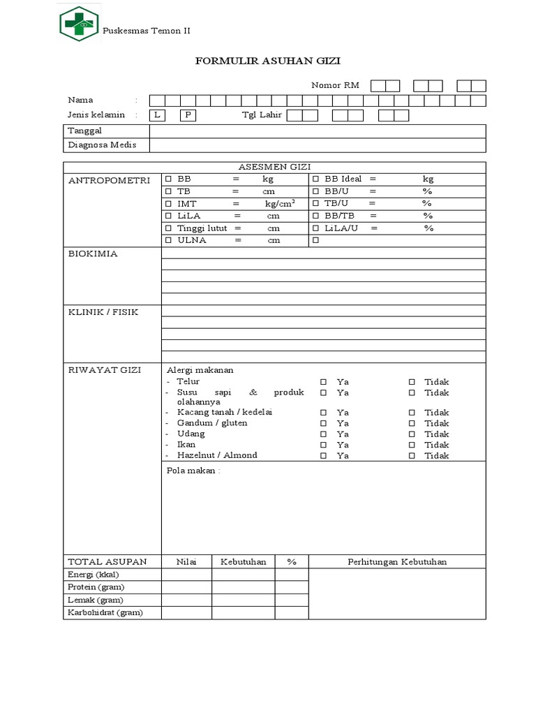Formulir Asuhan Gizi | PDF | Kesehatan Holistik