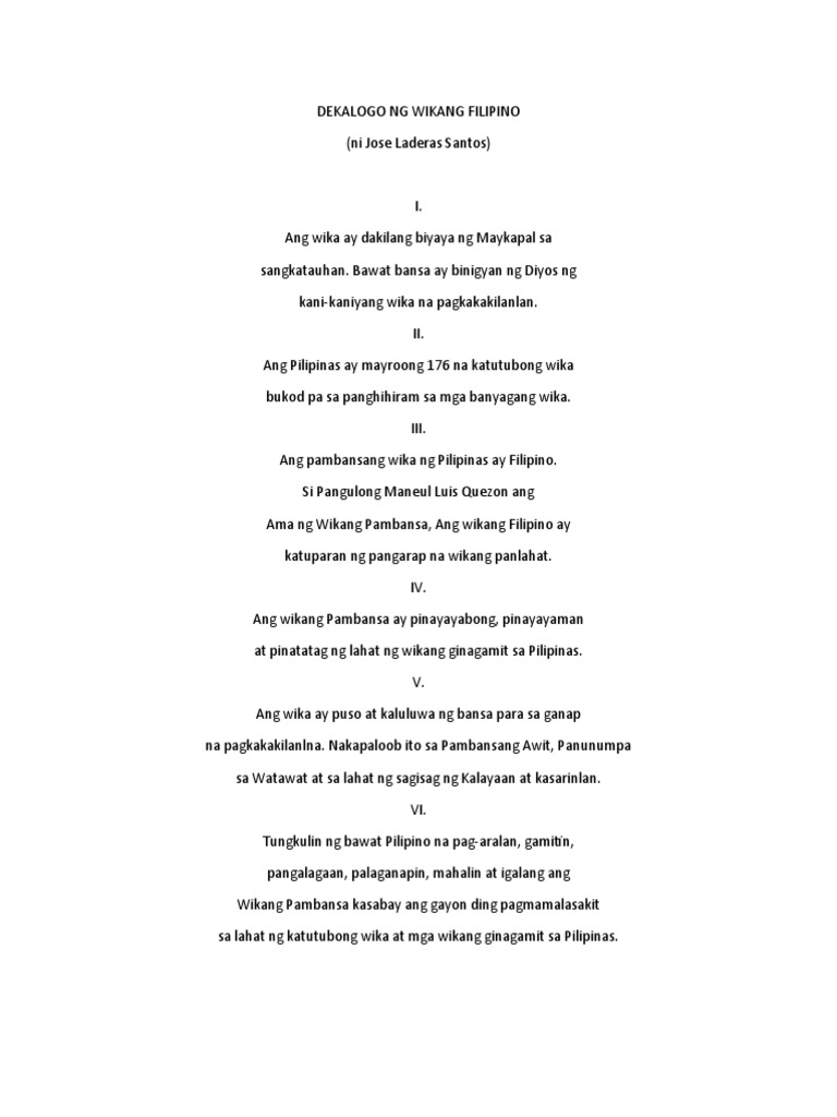 Dekalogo NG Wikang Filipino | PDF