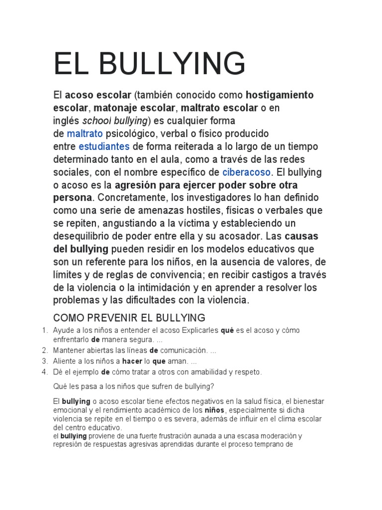 Prevención y efectos del bullying escolar | PDF | Salud y bienestar