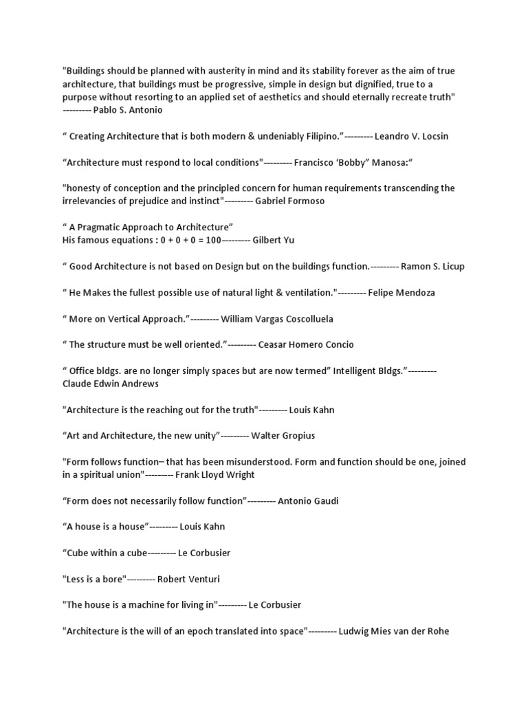 Dictums of Famous Architects | PDF | Design | Architect