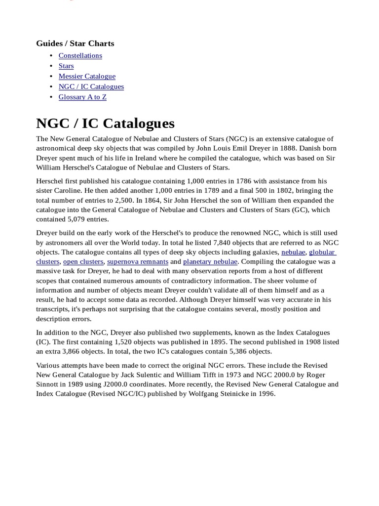 A Comprehensive Guide to the NGC and IC Astronomical Catalogues | PDF ...