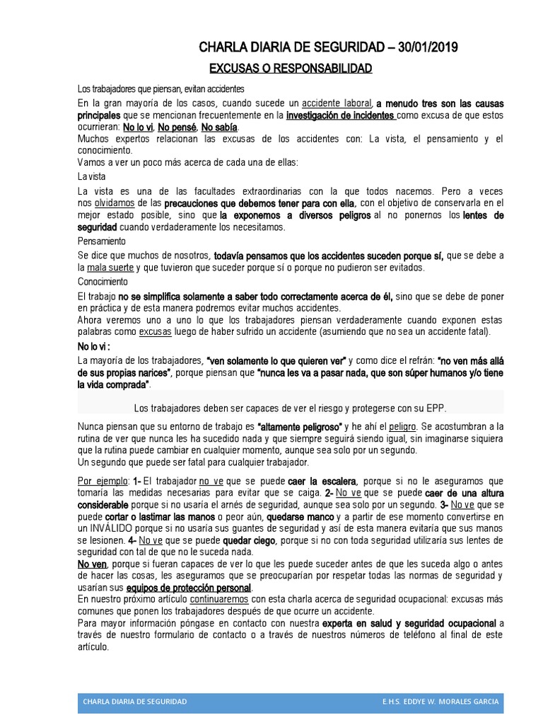 Excusas Comunes en Accidentes Laborales | PDF | Seguridad y salud ...