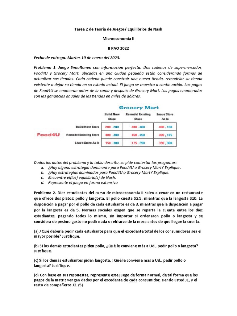 Tarea 2 de Teoría de Juegos 2 PAO 2022 | Descargar gratis PDF | Teoría ...