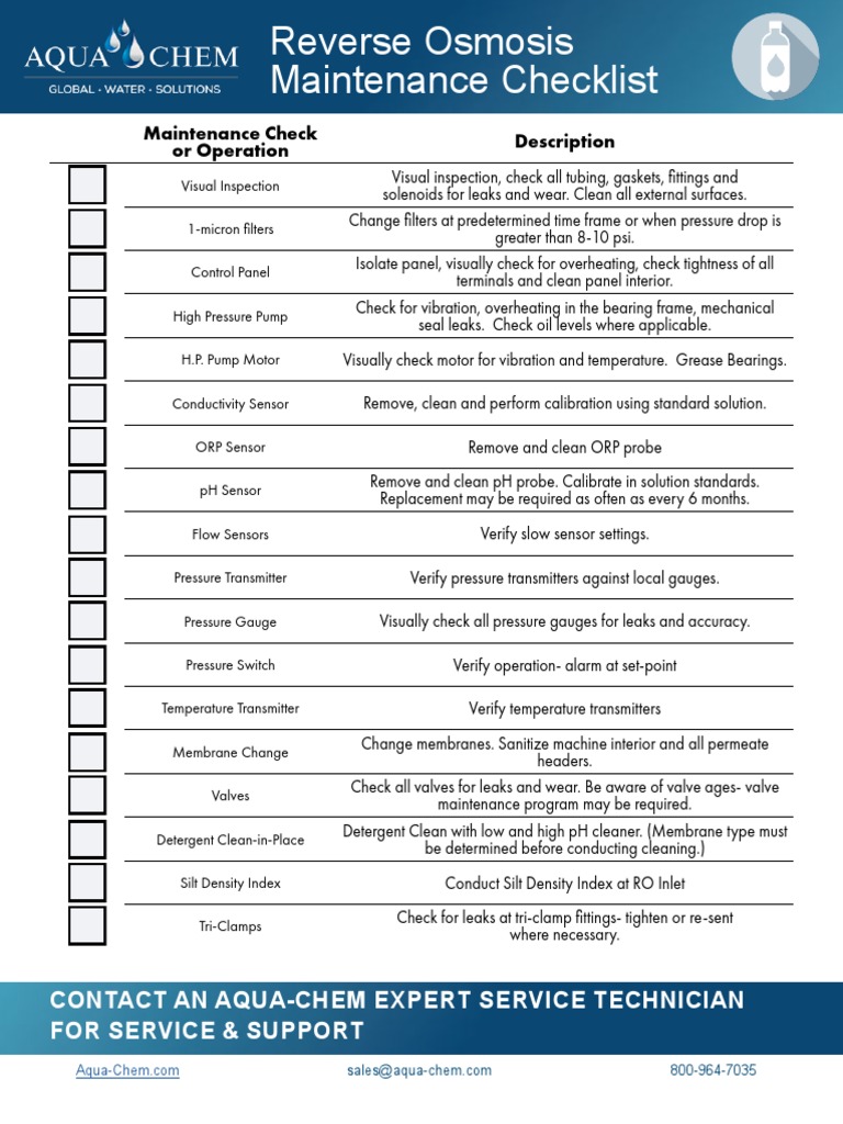 Reverse Osmosis Maintenance Checklist Final | PDF