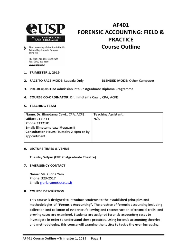 AF401 Course Outline 2019 | PDF | Accounting | Test (Assessment)