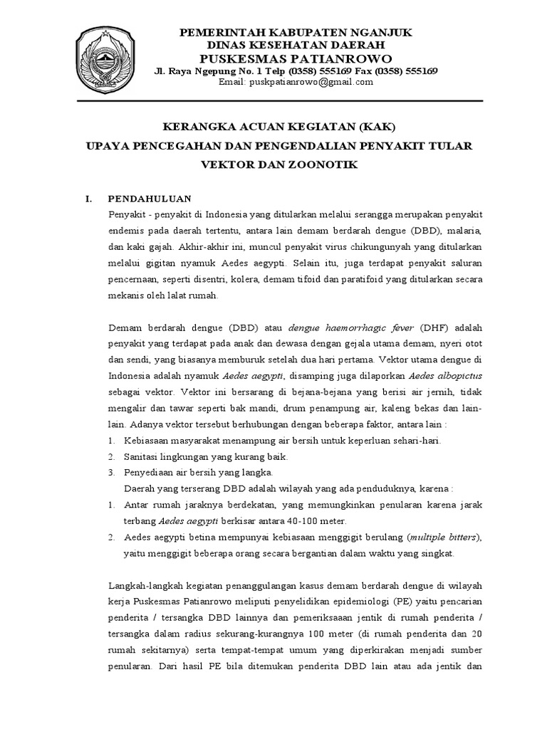 Kak P2 Upaya Pencegahan Dan Pengendalian Penyakit Tular Vektor Dan Zoonotik 2019 | PDF