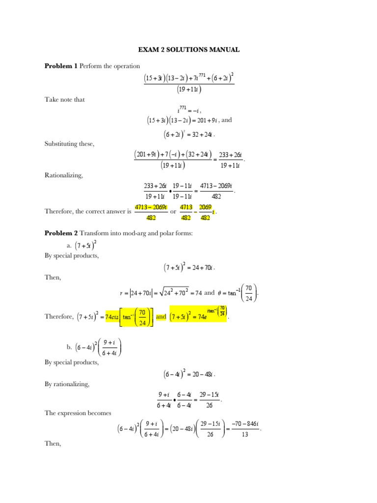 Exam 2 Solutions Manual: Complex Numbers | PDF | Circle | Triangle