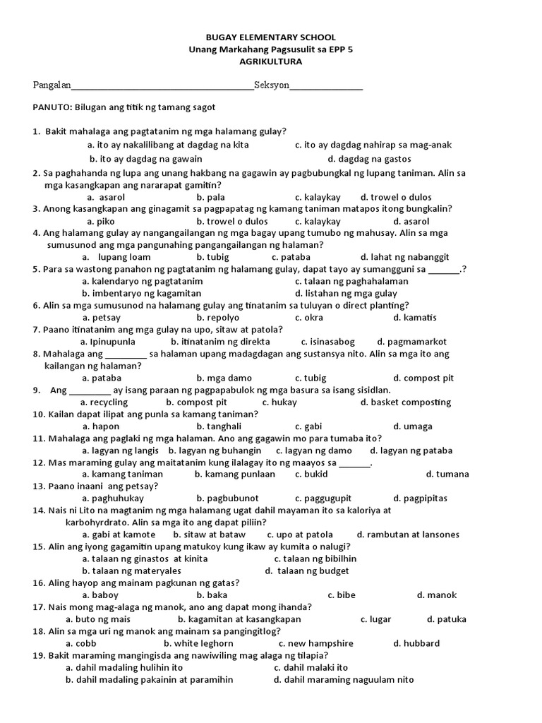 PT - Epp-Agri 5 - Q1 - Final | PDF