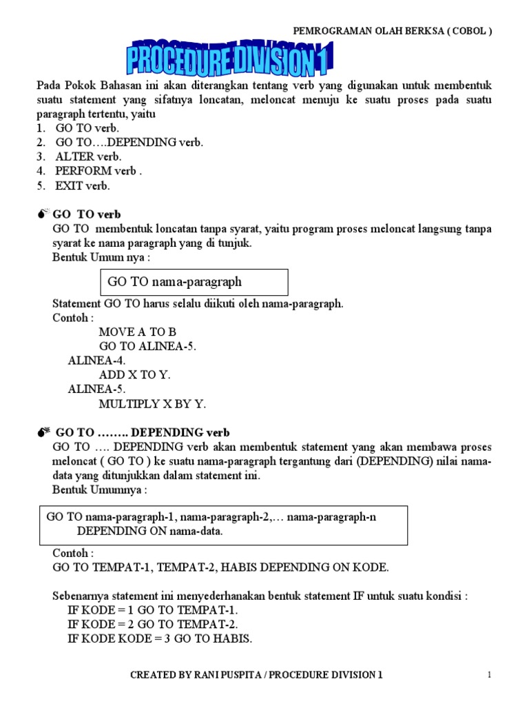 Verb dalam Procedure Division COBOL | PDF | Komputer