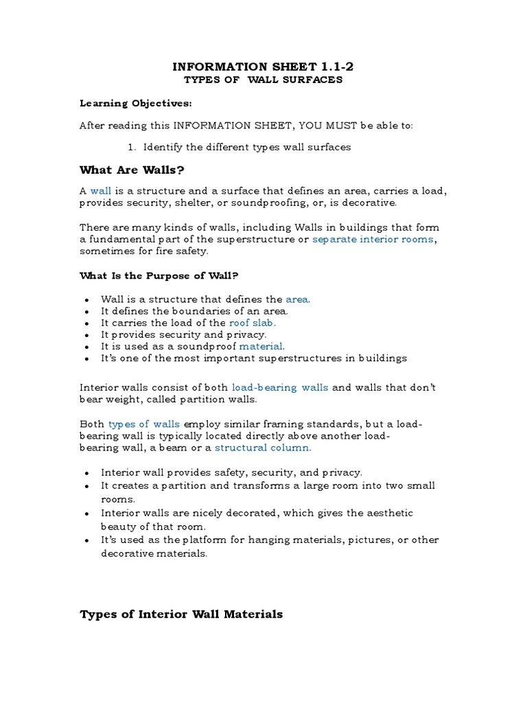 Information Sheet 2 | PDF | Wall | Brick