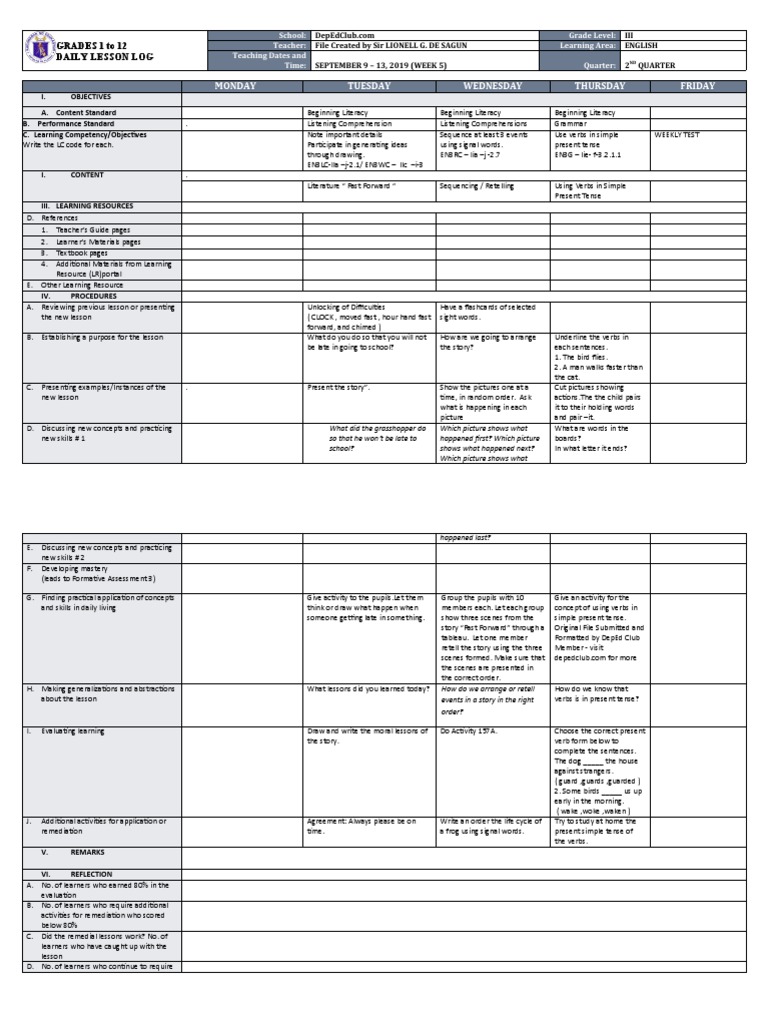 DLL - English 3 - Q2 - W5 | Download Free PDF | Cognition | Learning