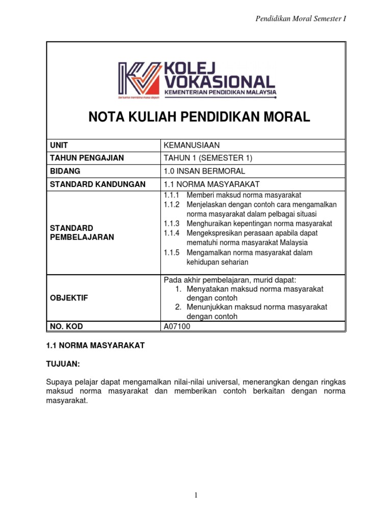 Kepentingan dan Contoh Norma Masyarakat | PDF | Sains & Matematika ...